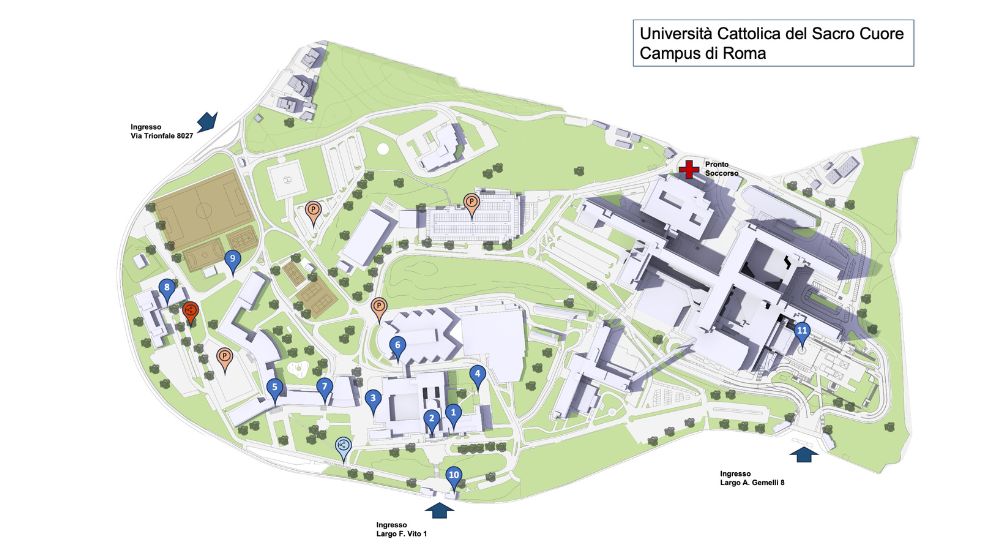 Mappa, strutture e aule didattiche del campus di Roma